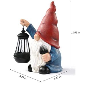 Garden Gnome Statue with Shovel Solar Gnomes Statue with Lantern LED Outdoor Decor Lights,Terrace Courtyard Lawn Patio Porch Decoration Christmas Housewarming Gift