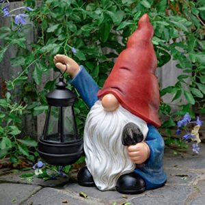 Garden Gnome Statue with Shovel Solar Gnomes Statue with Lantern LED Outdoor Decor Lights,Terrace Courtyard Lawn Patio Porch Decoration Christmas Housewarming Gift