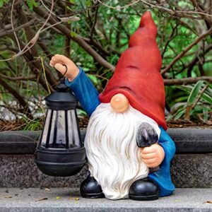 Garden Gnome Statue with Shovel Solar Gnomes Statue with Lantern LED Outdoor Decor Lights,Terrace Courtyard Lawn Patio Porch Decoration Christmas Housewarming Gift