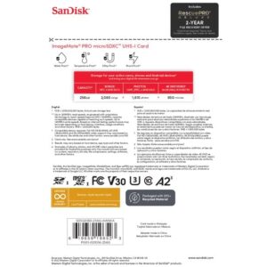 SanDisk 256GB ImageMate PRO microSDXC UHS-1 Memory Card with Adapter - C10, U3, V30, 4K UHD, A2 Micro SD Card - SDSQXBD-256G-AW6KA