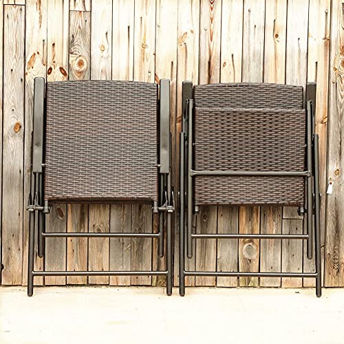 PHI VILLA Rattan Patio Bistro Set,3 Pieces Folding Outdoor Patio Wicker Bistro Set,Patio Table and Chairs Set for Garden,Backyard, Lawn, Porch, Poolside and Balcony,Rattan Style