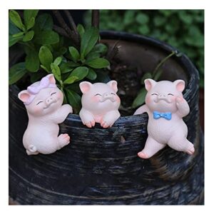 ebrima set of 3 cute animal figurines planter pot hanger decorations, resin hanging climbing pig/rabbit/frog sculpture outdoor statues ornaments for flower pot garden decor (3 pigs)