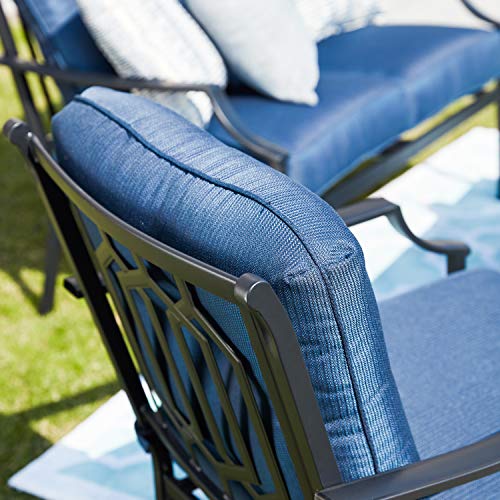 Kamont 4 PCS Patio Furniture Conversation Set Outdoor Furniture Set Metal Chairs w/All Weather Cushioned Love Seat,Poolside Lawn Chair,Coffee Table (Blue)