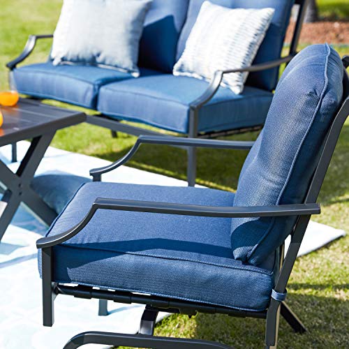 Kamont 4 PCS Patio Furniture Conversation Set Outdoor Furniture Set Metal Chairs w/All Weather Cushioned Love Seat,Poolside Lawn Chair,Coffee Table (Blue)