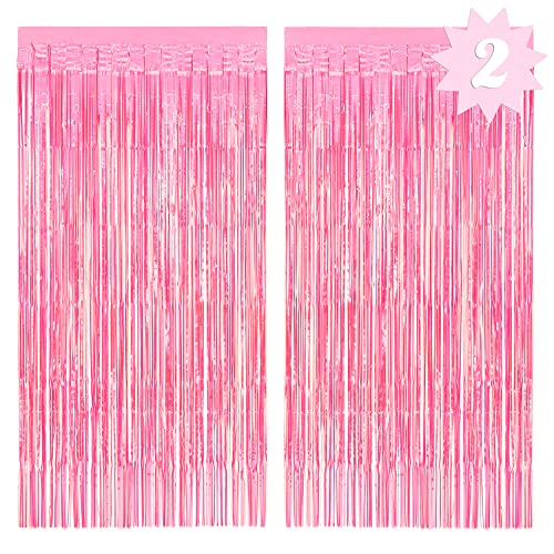 xo, Fetti Decorations Hot Pink Iridescent Fringe Foil Curtain - Set of 2 | Bachelorette Party Bridal Shower Backdrop, Wedding, Birthday Photo Booth