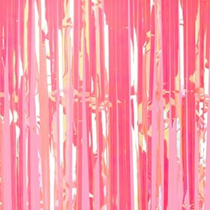 xo, Fetti Decorations Hot Pink Iridescent Fringe Foil Curtain - Set of 2 | Bachelorette Party Bridal Shower Backdrop, Wedding, Birthday Photo Booth