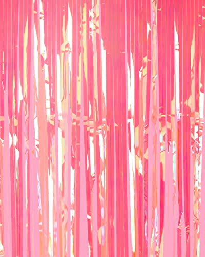 xo, Fetti Decorations Hot Pink Iridescent Fringe Foil Curtain - Set of 2 | Bachelorette Party Bridal Shower Backdrop, Wedding, Birthday Photo Booth