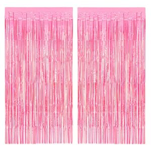 xo, Fetti Decorations Hot Pink Iridescent Fringe Foil Curtain - Set of 2 | Bachelorette Party Bridal Shower Backdrop, Wedding, Birthday Photo Booth