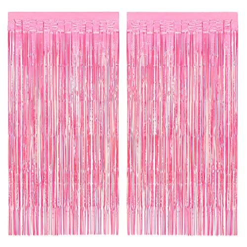 xo, Fetti Decorations Hot Pink Iridescent Fringe Foil Curtain - Set of 2 | Bachelorette Party Bridal Shower Backdrop, Wedding, Birthday Photo Booth