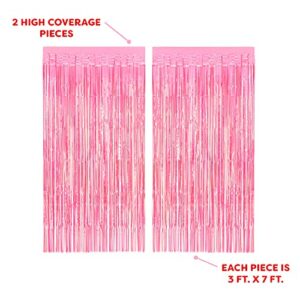 xo, Fetti Decorations Hot Pink Iridescent Fringe Foil Curtain - Set of 2 | Bachelorette Party Bridal Shower Backdrop, Wedding, Birthday Photo Booth