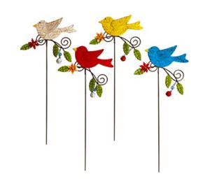 4 pack metal bird decorative garden stakes, outdoor spring garden decor, ,indoor outdoor lawn pathway patio ornaments , 14 inch outdoor metal garden decor shaking head yard art