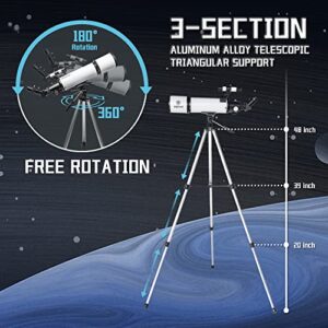 Telescope 80mm Aperture 600mm - for Beginners & Adults Astronomical Refracting Telescopes AZ Mount Tripod Fully Multi-Coated Optics 24X-180X High Magnification, with Wireless Control, Carrying Bag