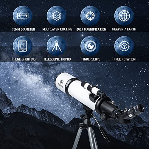 Telescope 80mm Aperture 600mm - for Beginners & Adults Astronomical Refracting Telescopes AZ Mount Tripod Fully Multi-Coated Optics 24X-180X High Magnification, with Wireless Control, Carrying Bag