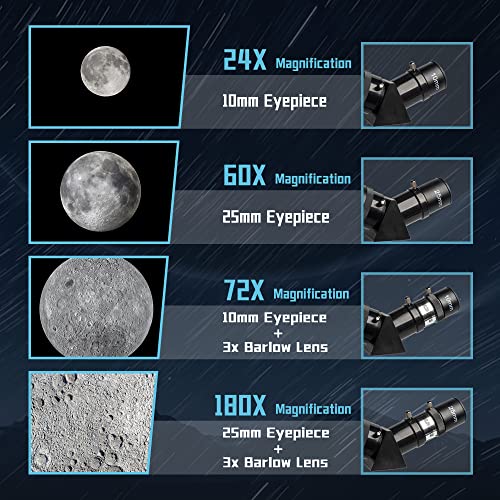 Telescope 80mm Aperture 600mm - for Beginners & Adults Astronomical Refracting Telescopes AZ Mount Tripod Fully Multi-Coated Optics 24X-180X High Magnification, with Wireless Control, Carrying Bag