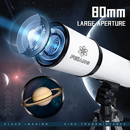 Telescope 80mm Aperture 600mm - for Beginners & Adults Astronomical Refracting Telescopes AZ Mount Tripod Fully Multi-Coated Optics 24X-180X High Magnification, with Wireless Control, Carrying Bag