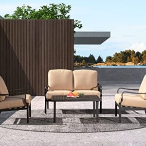 Domi Outdoor 4 pcs Patio Conversation Set, Metal Dining Table and Chairs Dining Set with Removable Beige Cushions for Garden Lawn Yard