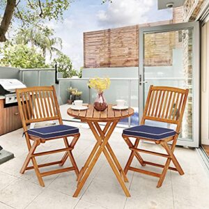 HAPPYGRILL 3-Piece Patio Bistro Set Table & Chair with Cushions Foldable Wooden Furniture Chairs and Coffee Table for Outdoor Balcony Garden Backyard