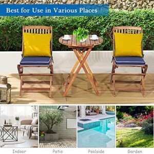 HAPPYGRILL 3-Piece Patio Bistro Set Table & Chair with Cushions Foldable Wooden Furniture Chairs and Coffee Table for Outdoor Balcony Garden Backyard