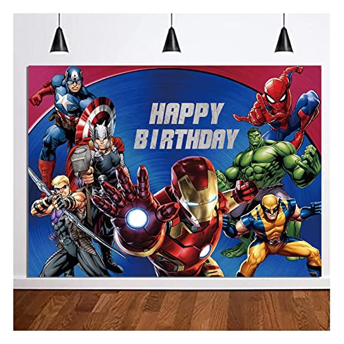 Cartoon Superhero Theme Photography Backdrop Happy Birthday Party Banner Photo Background 5x3FT Cake Table Decoration Studio Booth Props