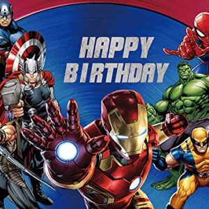 Cartoon Superhero Theme Photography Backdrop Happy Birthday Party Banner Photo Background 5x3FT Cake Table Decoration Studio Booth Props