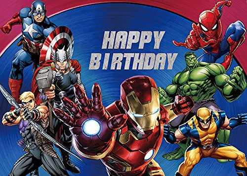 Cartoon Superhero Theme Photography Backdrop Happy Birthday Party Banner Photo Background 5x3FT Cake Table Decoration Studio Booth Props