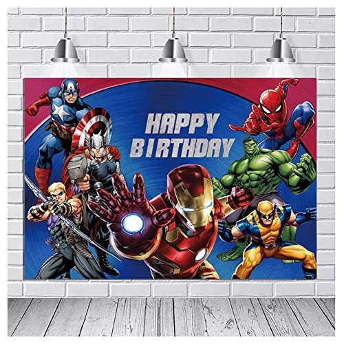 Cartoon Superhero Theme Photography Backdrop Happy Birthday Party Banner Photo Background 5x3FT Cake Table Decoration Studio Booth Props