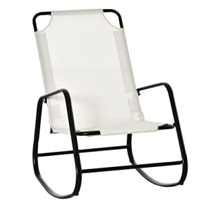 outsunny garden rocking chair, outdoor indoor sling fabric rocker for patio, balcony, porch, cream white