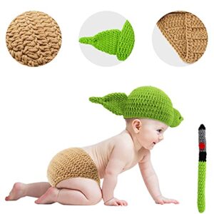 TIMSOPHIA Newborn Infant Baby Photography Prop Crochet Knit Hat Diaper Costume Set Handmade Cap Outfits Hat for Baby Shower(Green)