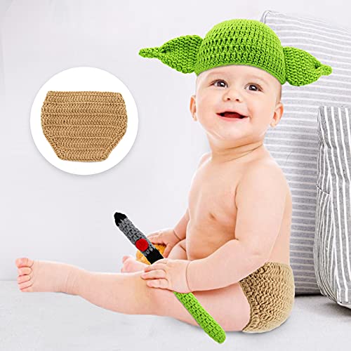 TIMSOPHIA Newborn Infant Baby Photography Prop Crochet Knit Hat Diaper Costume Set Handmade Cap Outfits Hat for Baby Shower(Green)