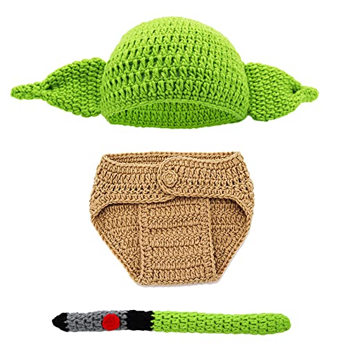 TIMSOPHIA Newborn Infant Baby Photography Prop Crochet Knit Hat Diaper Costume Set Handmade Cap Outfits Hat for Baby Shower(Green)