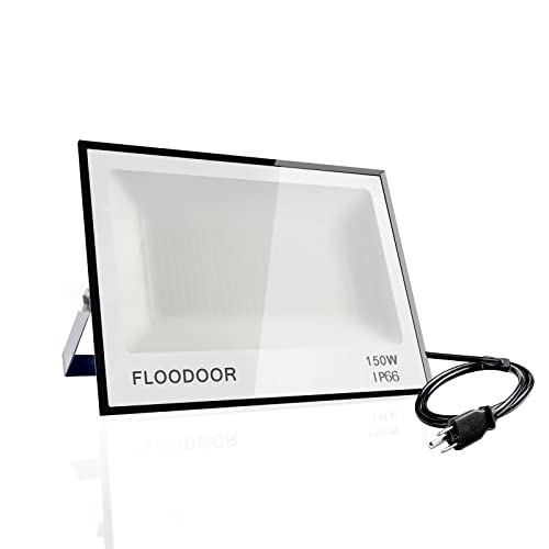 Floodoor 150W LED Flood Light Outdoor, 15,000lm Super Bright Daylight FloodLight,6500K Daylight IP66 Waterproof Safety Light with Plugs for Garages, Gardens, Courtyards, Lawns.