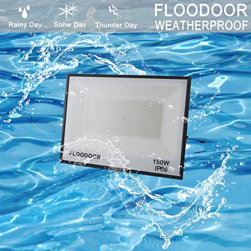 Floodoor 150W LED Flood Light Outdoor, 15,000lm Super Bright Daylight FloodLight,6500K Daylight IP66 Waterproof Safety Light with Plugs for Garages, Gardens, Courtyards, Lawns.