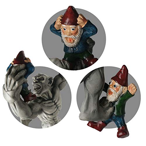 BELLA HAUS DESIGN Great Gargoyle Gnome Massacre Fence Hanger - Polyresin Outdoor Wall Décor - Detailed Hanging Statue – Gnome with Gothic Climbing Grotesque Gargoyle for Patio, Porch, Fence, Garden