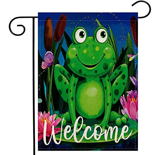 Welcome Frog Garden Flag Vertical Double Sided, Farmhouse Holiday Yard Outdoor Decoration 12 x 18 Inch