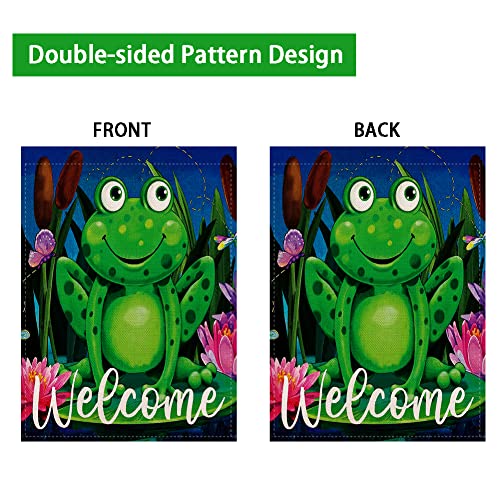 Welcome Frog Garden Flag Vertical Double Sided, Farmhouse Holiday Yard Outdoor Decoration 12 x 18 Inch