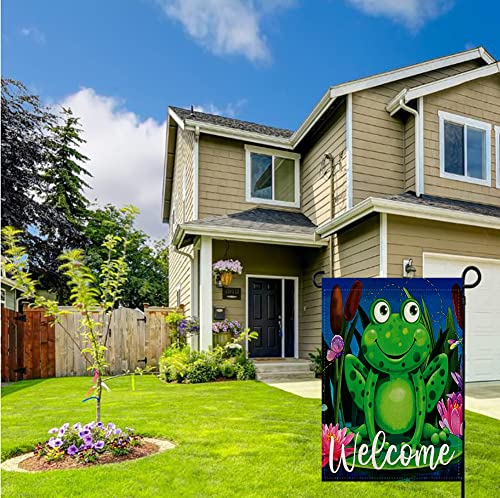 Welcome Frog Garden Flag Vertical Double Sided, Farmhouse Holiday Yard Outdoor Decoration 12 x 18 Inch