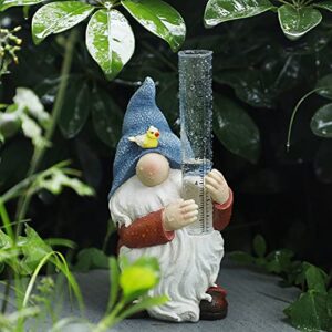 FORUP Resin Gnome Rain Gauges, Resin Gnome Garden Statue with a Plastic Rain Gauge, Hand Painted Gnome Sculpture Water Gauge for Rain