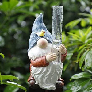 FORUP Resin Gnome Rain Gauges, Resin Gnome Garden Statue with a Plastic Rain Gauge, Hand Painted Gnome Sculpture Water Gauge for Rain