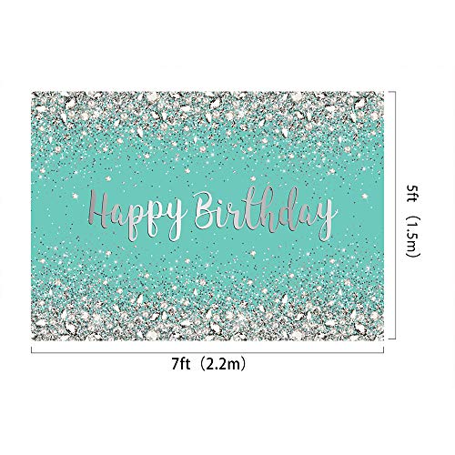 Breakfast Blue and Sliver Birthday Photography Backdrop Sweet 16th 21st Shiny Diamonds Background Girls Adult Women Happy Birthday Party Decorations Cake Table Banner Photo Booth Props 7x5ft