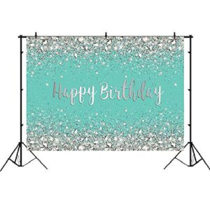 Breakfast Blue and Sliver Birthday Photography Backdrop Sweet 16th 21st Shiny Diamonds Background Girls Adult Women Happy Birthday Party Decorations Cake Table Banner Photo Booth Props 7x5ft