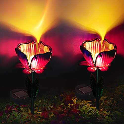 ZFRANC Solar Stake Lights Outdoor Glass Flower Stakes with LED Panel,Garden Landscape Accent Lamp for Lawn Patio & Courtyard