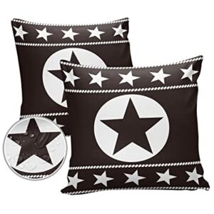 Outdoor Throw Pillow Covers Waterproof Pillow Cases 18x18in Texas Retro Western Stars Decorative Pillow Covers Square Cushion Cases for Couch Sofa Patio Garden,2 Pack Rustic Dark Brown Back