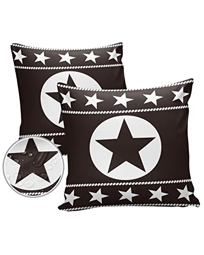 Outdoor Throw Pillow Covers Waterproof Pillow Cases 18x18in Texas Retro Western Stars Decorative Pillow Covers Square Cushion Cases for Couch Sofa Patio Garden,2 Pack Rustic Dark Brown Back