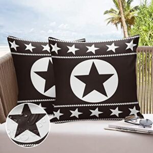 Outdoor Throw Pillow Covers Waterproof Pillow Cases 18x18in Texas Retro Western Stars Decorative Pillow Covers Square Cushion Cases for Couch Sofa Patio Garden,2 Pack Rustic Dark Brown Back