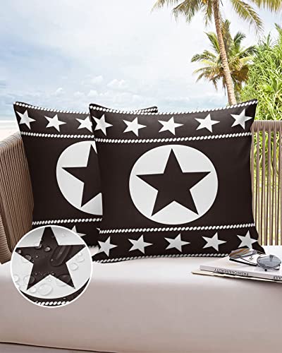 Outdoor Throw Pillow Covers Waterproof Pillow Cases 18x18in Texas Retro Western Stars Decorative Pillow Covers Square Cushion Cases for Couch Sofa Patio Garden,2 Pack Rustic Dark Brown Back