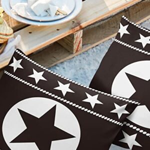 Outdoor Throw Pillow Covers Waterproof Pillow Cases 18x18in Texas Retro Western Stars Decorative Pillow Covers Square Cushion Cases for Couch Sofa Patio Garden,2 Pack Rustic Dark Brown Back