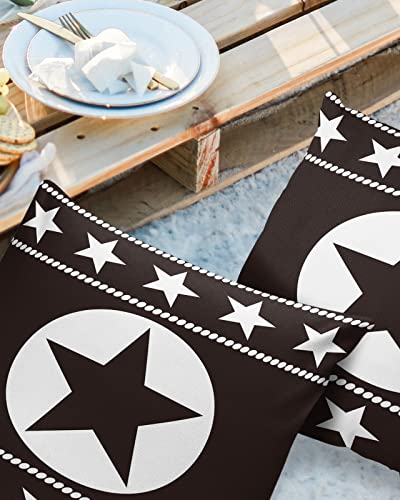 Outdoor Throw Pillow Covers Waterproof Pillow Cases 18x18in Texas Retro Western Stars Decorative Pillow Covers Square Cushion Cases for Couch Sofa Patio Garden,2 Pack Rustic Dark Brown Back