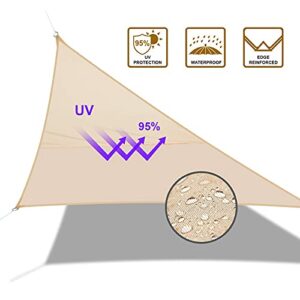 OYE HOYE 16.5' x 16.5' x 16.5' Sun Shade Sail Beige Triangle Patio Canopy, UV Block Waterproof Polyester Canopy for Patio Awning Garden Backyard Playground Lawn Sand Outdoor Activities