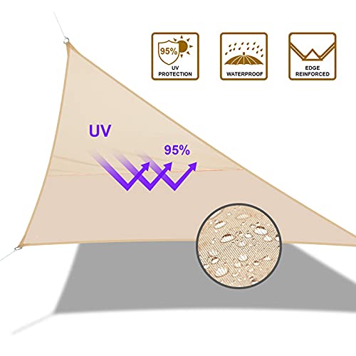 OYE HOYE 16.5' x 16.5' x 16.5' Sun Shade Sail Beige Triangle Patio Canopy, UV Block Waterproof Polyester Canopy for Patio Awning Garden Backyard Playground Lawn Sand Outdoor Activities