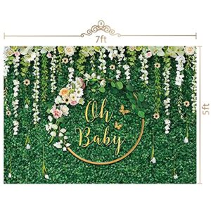 Maijoeyy 7x5ft Baby Shower Backdrop Greenery Oh Baby Backdrop for Girl or Boy Floral Gender Neutral Baby Shower Backdrop for Photography Newborn Announce Pregnancy Party Decorations